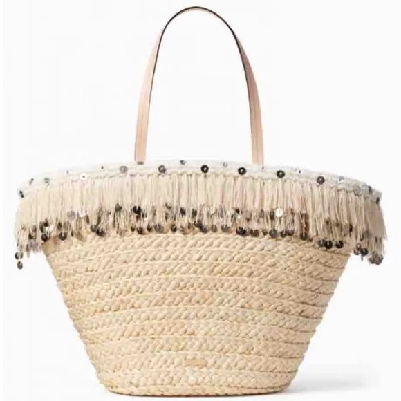 kate spade | Bags | Nwt Kate Spade Large Fringe Marketa Straw Tote ...